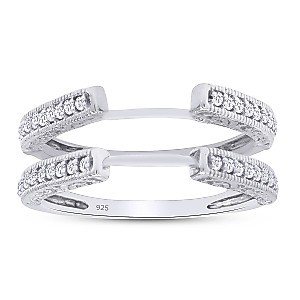 SAVEARTH DIAMONDS Round Lab Created Moissanite Diamond Cathedral Enhancer Guard Ring for Women 14K White Gold Plated 925 Sterling Silver (0.20 Cttw) Size -7