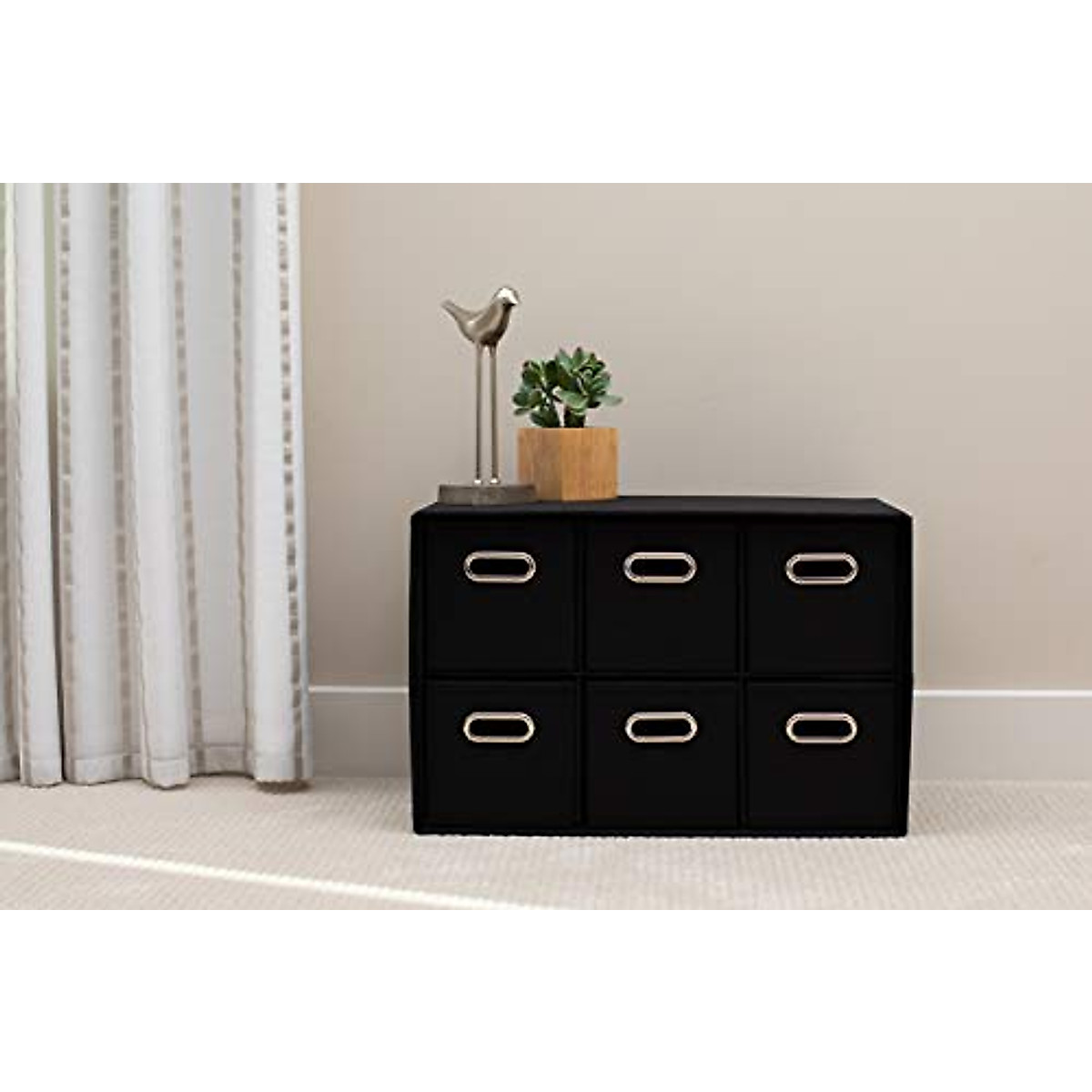 BIRDROCK HOME Black Linen Cube Organizer Shelf with 6 Storage Bins – Strong Durable Foldable Shelf – Kid Toy Clothes Towels Cubby – Collapsible Bedroom Fabric Shelves and Cubes