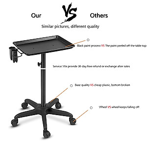 Salon Tray on Wheels, Tattoo Tray, CAKMSMAO Aluminum Beauty Rolling Salon Tray Station, Adjustable Height Mobile Folding Storage Salon Trolley (Black)