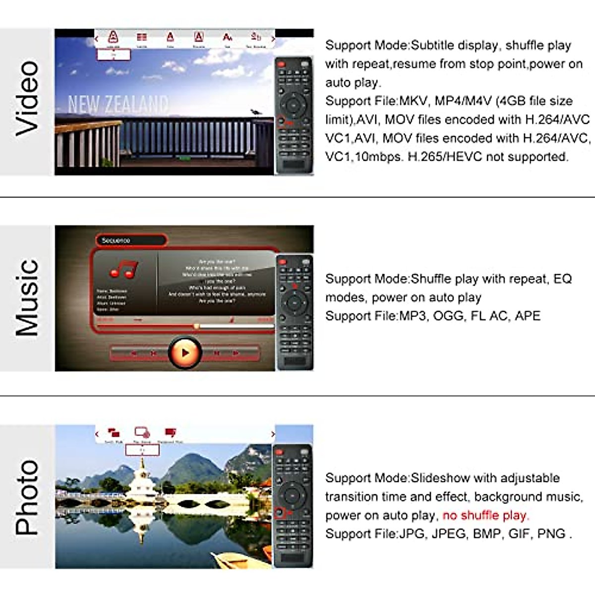 1080P USB3.0 HDMI Media Player Support 2.5" SATA HDD with HDMI/AV/Coaxial Output, Portable MP4 Player for Videos/Music/Photos from USB Drive/SD Card/Internal or External HDD