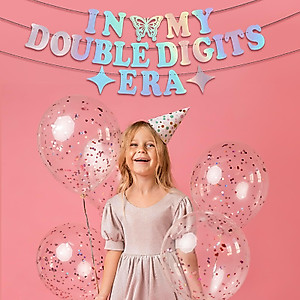 Generic In My Double Digits Era Banner- Iridescent, Happy 10th Birthday Banner, Glitter Popular Double Digits Banne for Girl Boy 10th Birthday Party Decorations Supplies