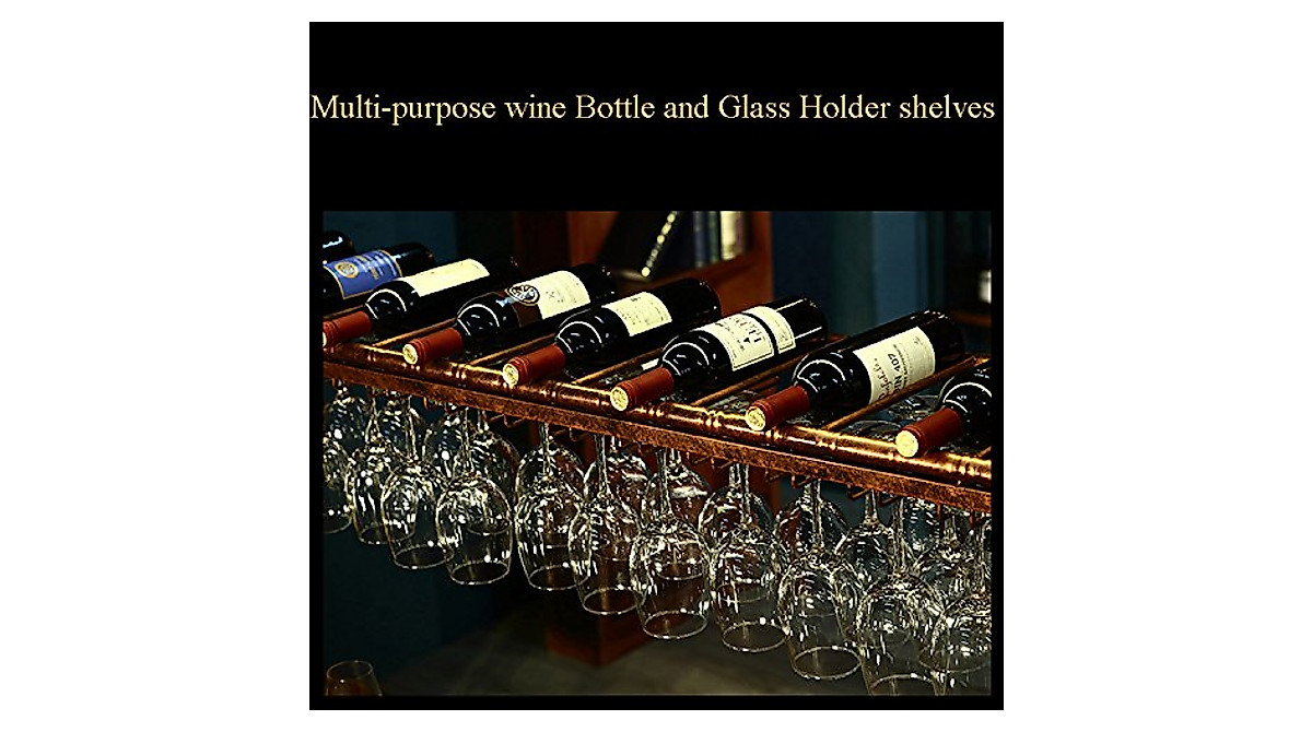 60" Hanging Wine Rack & Glass Holder | 11 Bottles, 30 Glasses