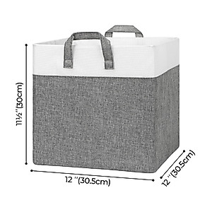 GRANNY SAYS 12x12 Storage Cubes, Cube Storage Bins with Metal Frame, Foldable Cube Storage Organizer, Closet Storage Baskets, Storage Cube Bins, Storage Bins for Shelves, White&Gray, 4 Pack