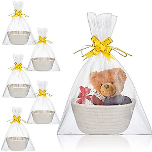 Tatuo 6 Sets Gift Baskets Empty Bulk Woven Cotton Basket with Bags Ribbons Easter Rabbit Candy Eggs Basket for Easter Birthday Wedding Graduation Gift(7.5 x 6.9 x 2.9 Inches)