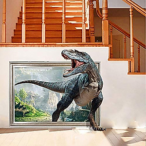 BOSUE SLLXG 3D Dinosaur World Wall Decals Kids Wall Stickers Peel＆Stick Tyranosaurus Home Decor Dinosaur Break Through The Wall Art Murals for Kids Teen Nursery Bedroom Living Room Bathroom Decor