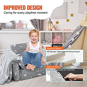 VEVOR Fold-Out Kids Sofa, Glow-in-The-Dark Kids Couch Chair, 2-in-1 Children Convertible Sofa to Lounger, Extra Soft Flip-Out Toddler Couch for Siting and Sleeping, for Bedroom and Playroom
