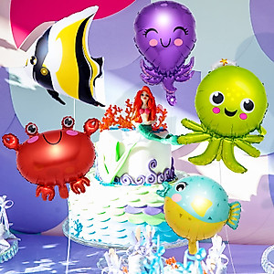 10 Pieces Sea Animals Balloons Ocean Foil Balloons Large Fish Balloons Cartoon Sea Creature Balloons for Boys Girls Under The Sea Themed Birthday Party Baby Shower Decorations, 10 Styles