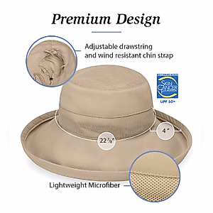 Wallaroo Hat Company – Women’s Seaside Sun Hat – UPF 50+, Wide Brim, Packable Design, Chin Strap and Adjustable Size – Fashionable Sun Hat for Travel, Beach, Poolside and Everyday (Natural)