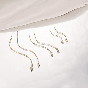 S.Leaf Cz Threader Earrings Sterling Silver Thread Earrings for Women 6cm