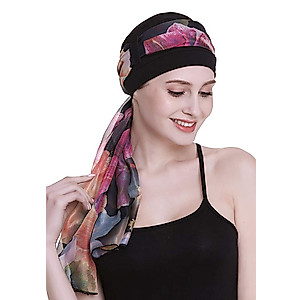 FocusCare Black Chemo Turbans for Alopecia Women Cancer Patients Headwear Medical Cap