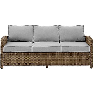 Crosley Furniture Bradenton Wicker Outdoor Sofa, 3-Person Patio Couch for Porch, Deck, Backyard, Brown with Gray Cushions