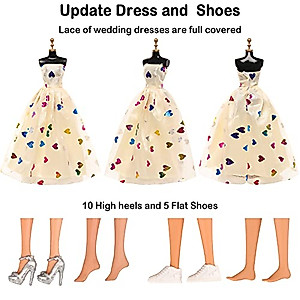 BARWA 35 Pack Doll Clothes and Accessories 5 PCS Fashion Dresses 3 PCS Gown Dresses 3 Bikini Swimsuits 5 Outfits 10 Shoes 5 Glasses for 11.5 inch Doll