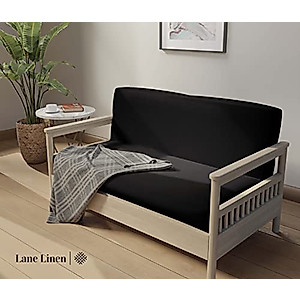 LANE LINEN Futon Covers Full Size, 100% Cotton Futon Slipcovers, Full Size Futon Mattress Cover for Futon Sofa Bed, Foldable Armless Sofa Cover, Zippered Futon Couch Cover - Black