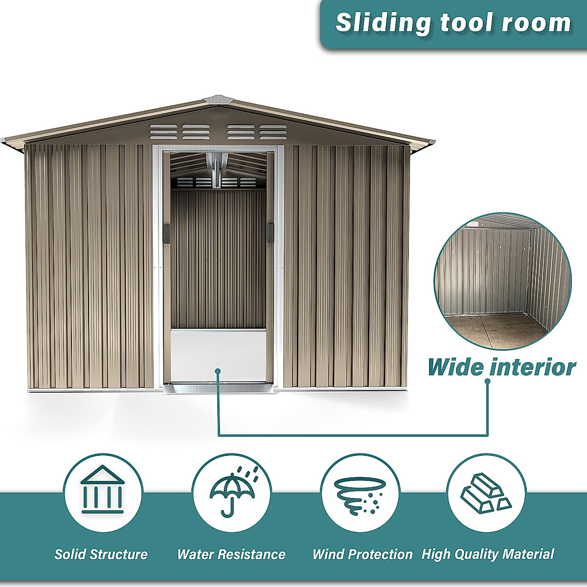 Gotland 8FT x 6FT Metal Storage Shed with Lockable Sliding Doors and Air Vents, Outdoor Utility and Tool Storage for Garden, Backyard, Patio, and Lawn