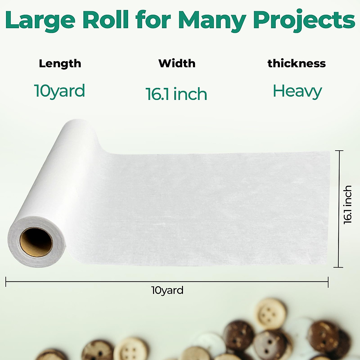 PLANTIONAL Woven Cotton Iron-On Fusible Interfacing, 16.1 inch X 10 Yards White Heavy Weight 100% Cotton Single Sided Interfacing Fabric Iron on Interfacing for fabric Sewing and DIY Crafts Supplies