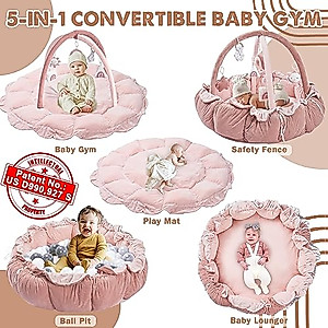 5-in-1 Thick Baby Gym & Ball Pit, Plush Play Gym, Tummy Time Mat, Dog Bed, Cat Bed, Pet Mat, Activity Gym & Play Mat from Baby to Toddler, Pet Cushion, Convertible Stage-Based Developmental, Pink