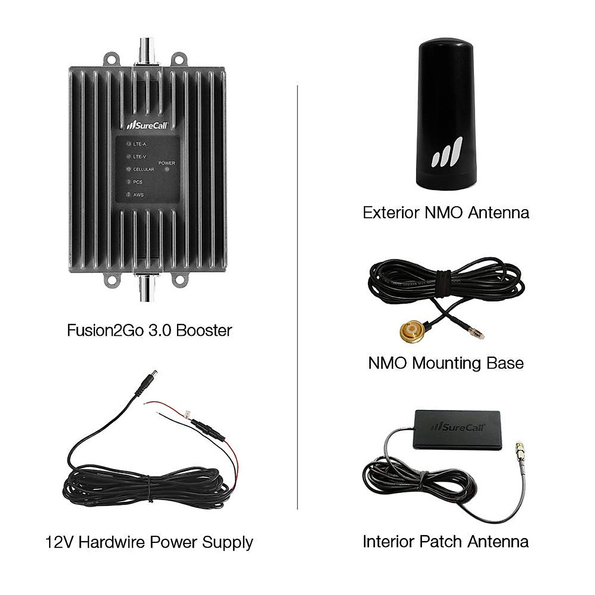 SureCall Fusion2Go 3.0 Fleet Vehicle Cell Signal Booster for Car, Truck, SUV, 5G/4G LTE, Permanent NMO Antenna, Multi-User All Carrier Boosts Verizon AT&T Sprint T-Mobile, FCC Approved, USA Company