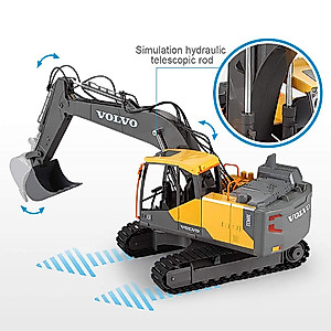 Mostop Remote Control Excavator 1/16 Scale 3 in 1 Shovel Loader RC Excavator Digger Toy with 2 Tools,17 Channel Full Functional RC Construction Truck Vehicle Tractor with Sound and Light
