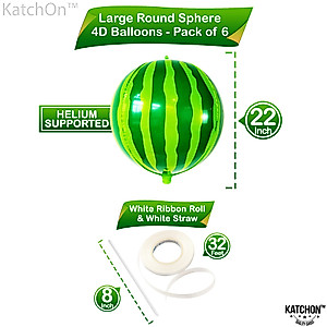 KatchOn, Big 22 Inch Watermelon Balloons - Pack of 6 | One In A Melon Party Decorations | 4D Round Watermelon Balloon, Watermelon Decorations | Watermelon Mylar Balloon, Watermelon Party Supplies