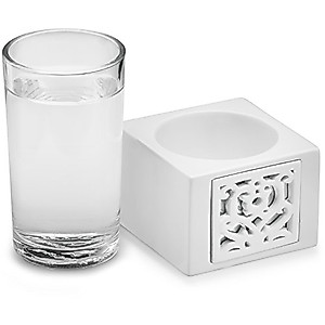 Creative Scents White Bathroom Accessories Set - Decorative 4 Piece Bathroom Set - Mirrored Bathroom Accessory Set Includes: Soap Dispenser, Toothbrush Holder, Soap Dish and Tumbler (Mirror Janette)