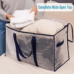 VENO 10 Pack Moving Bags and Large Christmas Storage Bins with lids. Alternative to Moving Boxes, Packing Supplies for College. Extra Large Heavy Duty Totes for Packaging (Clear, 10 Pack)