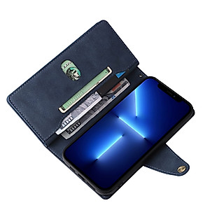 QDSKY iPhone 13 Pro Max Cases, iPhone 13 Pro Max Wallet Case for Women with 9 Card Holders & Kickstand & Strap PU Leather Flip Case for iPhone 13 Pro Max 6.7, Blue