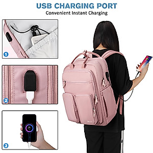 Mancro Travel Backpacks for Women, 17.3 Inch Laptop Backpack with TSA Compartment and USB Charging Port, Large Weekend Travel Backpack Daypack for College Gifts Backpack, Pink
