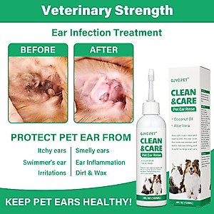 GJYC PET Ear Cleaner for Dogs and Cats,Dog Ear Infection Treatment for Itch Relief, Cleans The Ear Canal from Debris and Buildup Removes Wax, Odor with Aloe 4 Fl oz