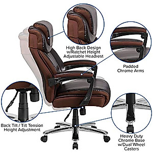 Flash Furniture Big & Tall Office Chair | Brown LeatherSoft Executive Swivel Office Chair with Headrest and Wheels