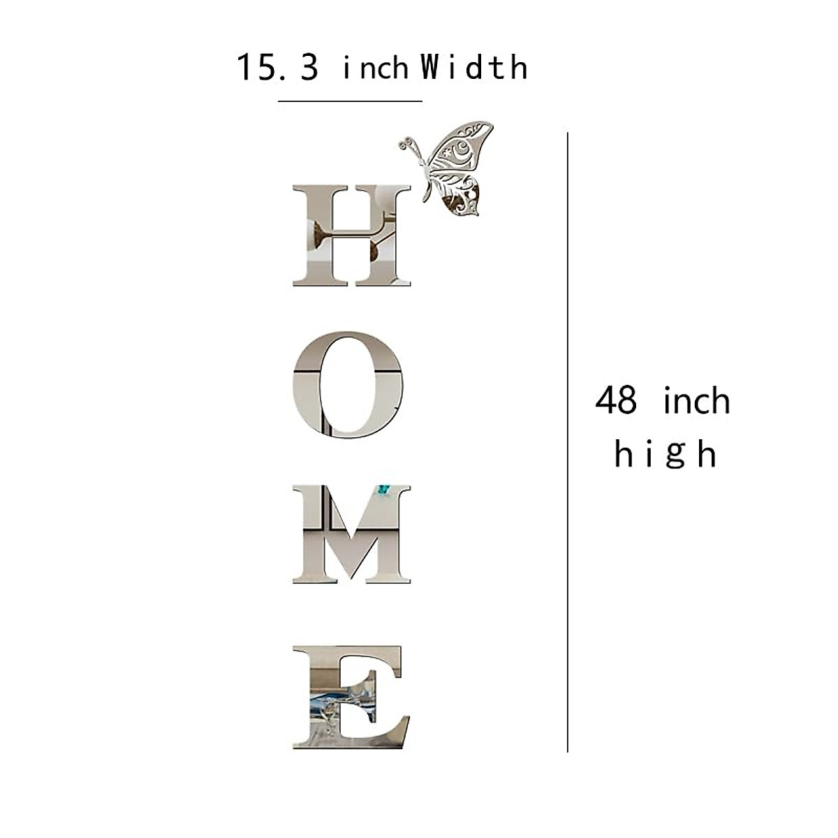 Doeean Home Wall Decor Letter Signs Acrylic Mirror Wall Stickers Wall Decorations for Living Room Bedroom Home Decor Wall Decals (Silver, 47.2 X 15.7)