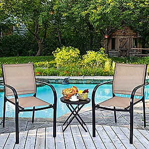 Giantex Set of 4 Outdoor Patio Chairs, Stackable Lawn Chairs with Armrests and Breathable Fabric, 4 Pack Bistro Chairs for Porch Garden Backyard Poolside, Brown & Black