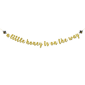 Talorine A Little Honey is on the Way Banner Gold Glitter Bumble Bee Theme Banner Sweet Honey bee Gender Reveal Baby Shower Party Decoration Pregnancy Announcement Mommy to Bee Daddy to Bee Welcome