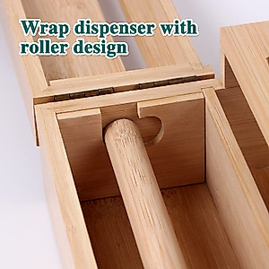 Plastic Bag Storage Organizer Bamboo - 5 in 1 Wrap Dispenser with Cutter, Suitable for Gallon, Quart, Sandwich & Snack Bag, Cling Film, Aluminum Foil etc; Compatible with 12" Kitchen Rolls