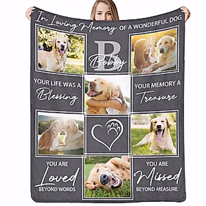 Custom Blanket with Dog Picture Name Personalized Text Blanket Photo Collage Blanket Memorial Gift Loss Dog Sympathy Remembrance Blanket Gift for Kids Pet Lover a Grieving Pet Owner I Love Dog