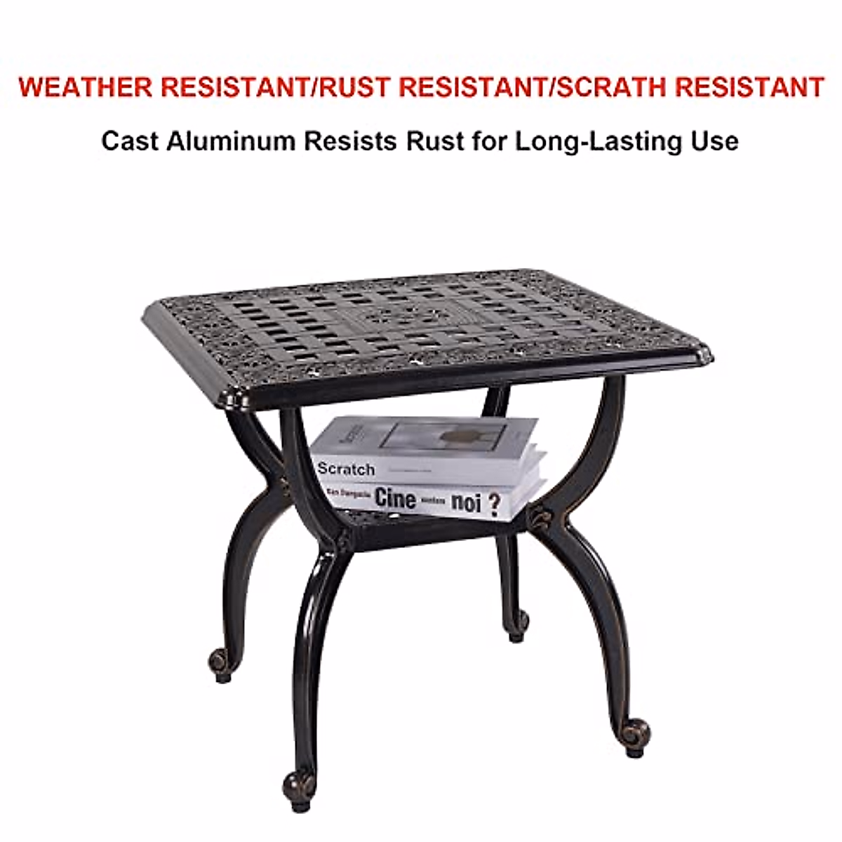 C/G Outdoor Side Tables,Cast Aluminum Patio End Tables,Anti-Rust Coffee Table for Garden Patio Lawn (Square-end Tables, Copper)