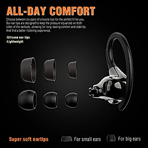 EDKKIE Wireless Bluetooth Earbuds for Small Ears Canal, Running Headphones with Microphone, IPX7 Waterproof, Noise Isolation Wireless Earphones for Sport and Working Out