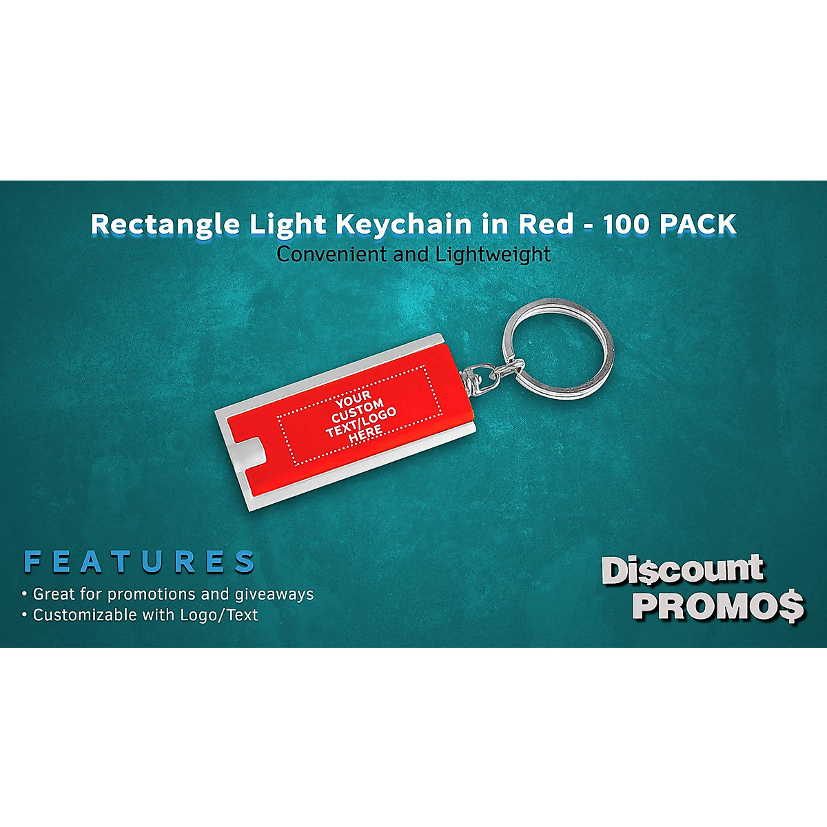 DISCOUNT PROMOS 100 Flashlight Keychains Pack - Customizable Text, Logo - Rectangle, Plastic - Red