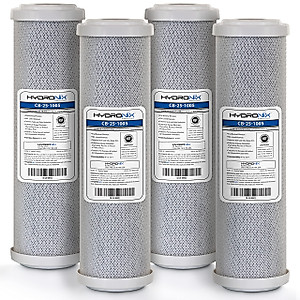 Hydronix 4 Pack Carbon Block Water Filters Coconut Shell CTO for Whole House, RO, DI, Hydroponics - 10" x 2.5", 5 Micron