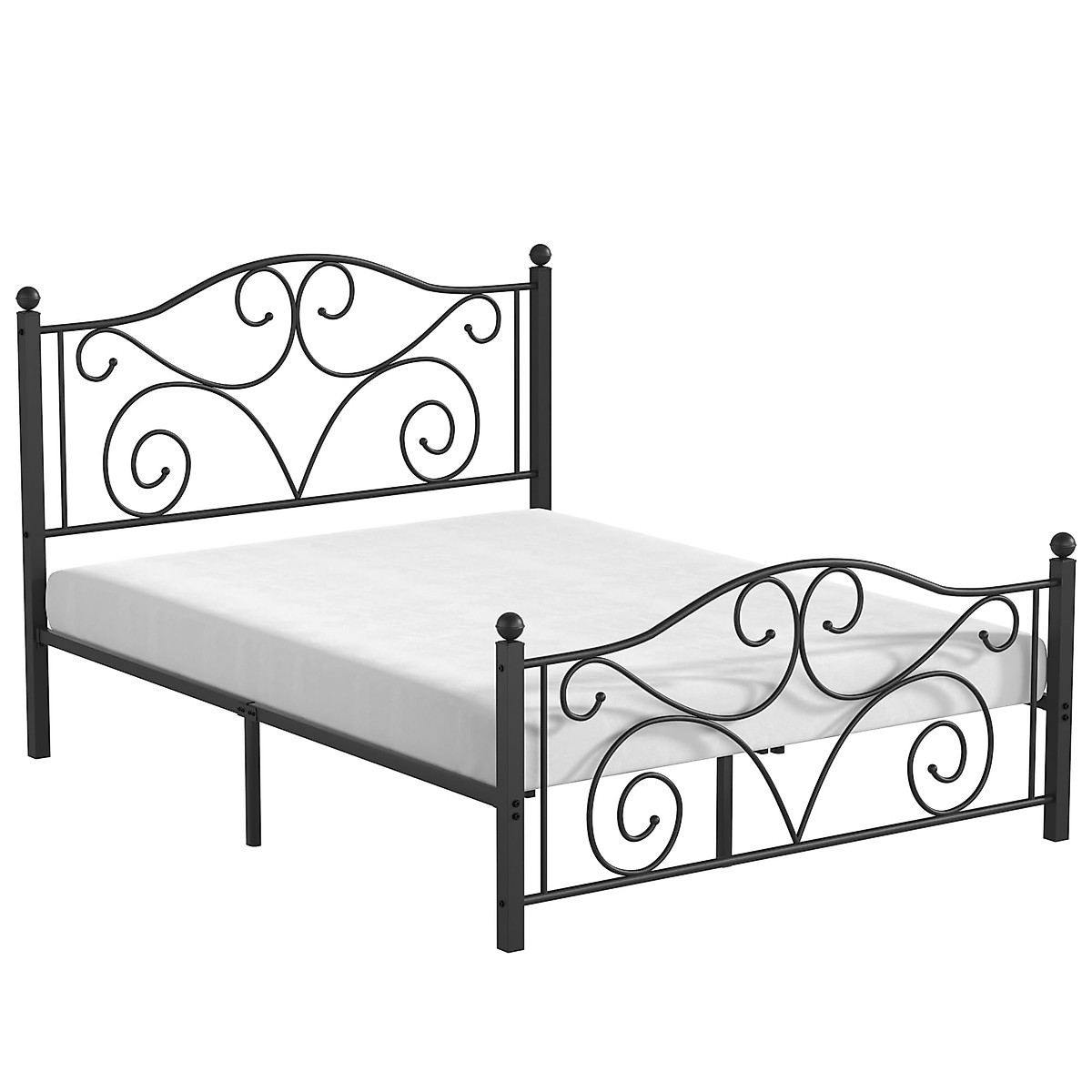 VECELO Queen Size Bed Frame with Headboard and Footboard, Heavy Duty Metal Slat Support, Platform Mattress Foundation, No Box Spring Needed, Easy Assembly, Dark Black