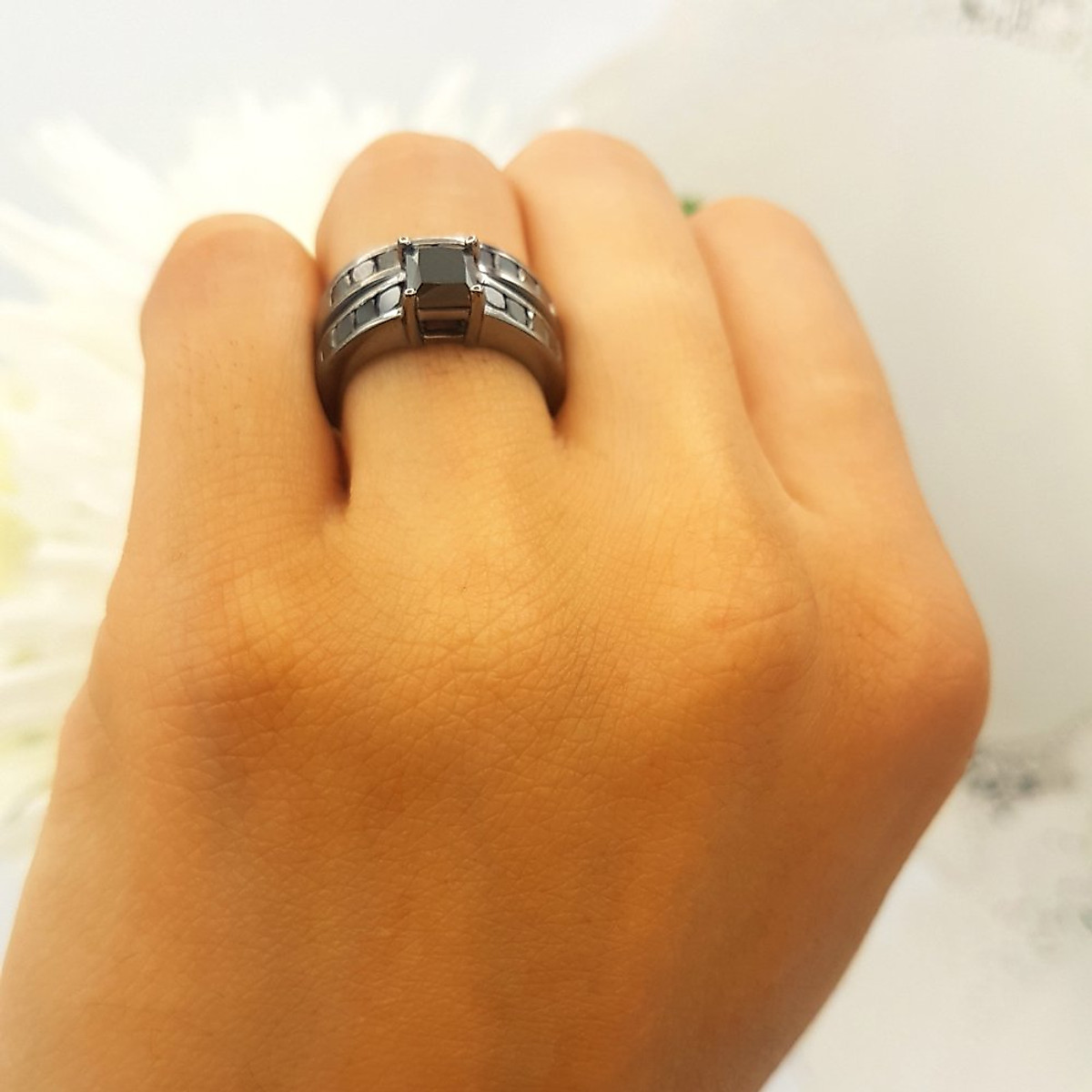 Dazzlingrock Collection 2.35 Carat (ctw) Black Rhodium Plated Sterling Silver Black Diamond Engagement Ring Set, Size 7