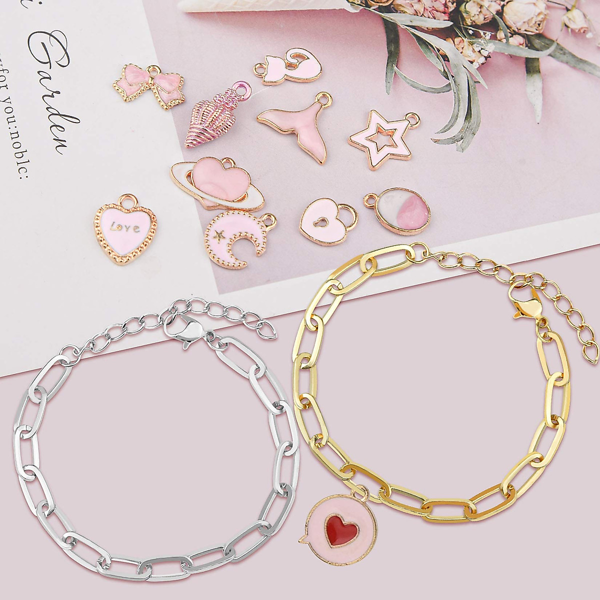 tiggell 20pcs Chain Bracelets Kit Alloy Link with Lobster Clasps for Christmas DIY Women Jewelry Findings Bracelet Making (Gold & Silver)