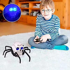 2023 Latest Halloween Skeleton Decor Remote Control Toy,Skull Tarantula Realistic Animal Toy, Spooky RC Spider Prank with Light Up Eyes, Great Hallowee Toy for Kids