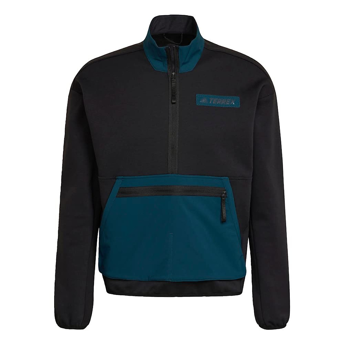 ADIDAS MEN’S TERREX HIKE HALF-ZIP POCKET MIDLAYER SWEATSHIRT, Black/Utility Green, 2XL