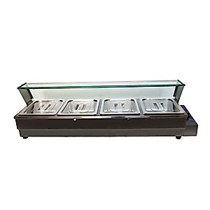INTBUYING Food Soup Warmer Stove Bain Marie Commercial Canteen Buffet Steam Heater 12''x8.7''x4'' Pan With glass shield (4-pan single-row with transparent lid)