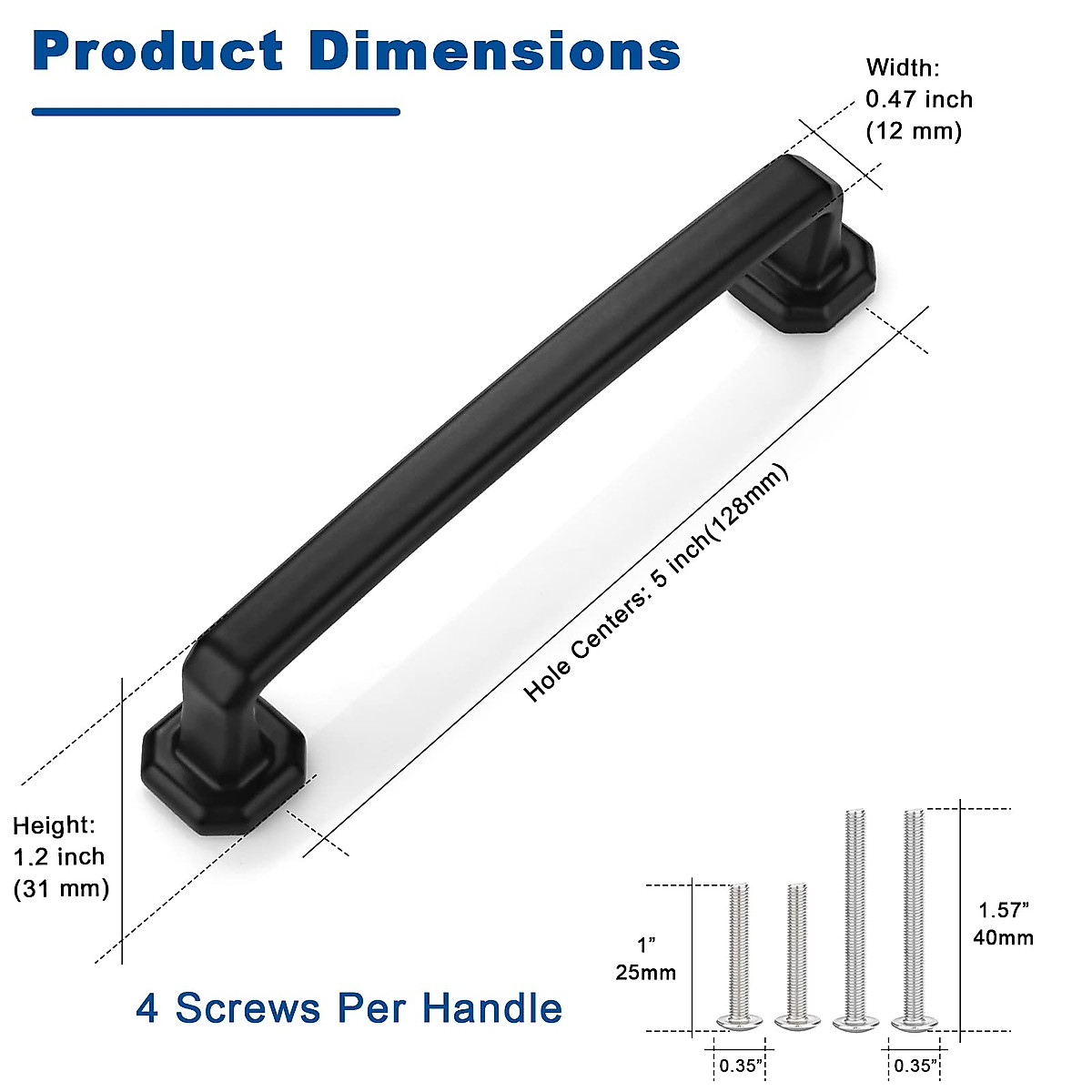 Estmoon 10 Pack Cabinet Handles Black, 5 Inch(128mm) Hole Centers Solid Cabinet Pulls Matte Black Unique Arch Drawer Pulls Cabinet Hardware, Kitchen Cabinet Handles for Cabinets Drawers Cupboards