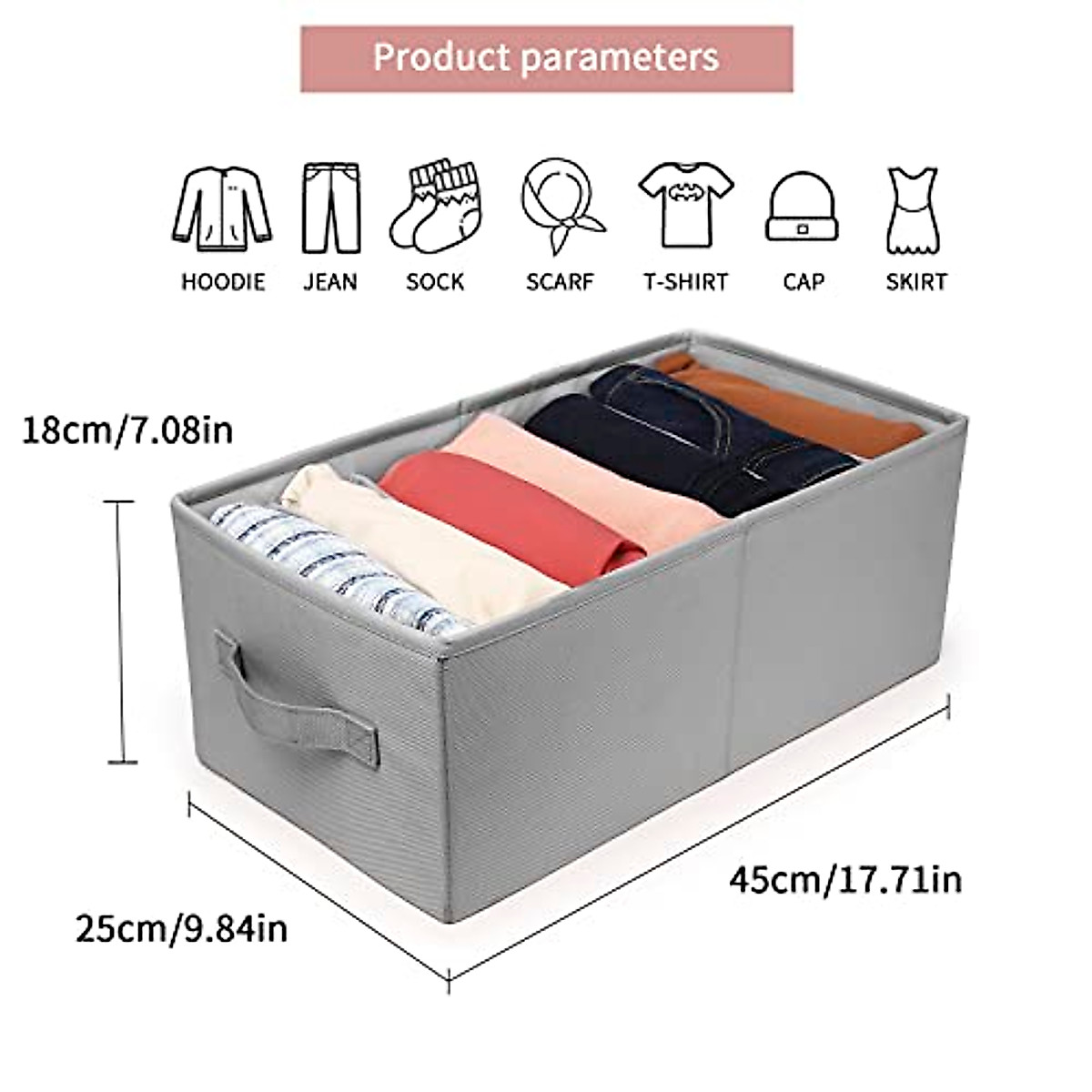 Awopzzy Wardrobe Clothes Organizer - Foldable Jean Organizer for Closet with Reinforced Handle, Sturdy Oxford Fabric Organizers for Clothing, Shirt, Dress, Pants, 7 Grids, 2pcs(Grey)