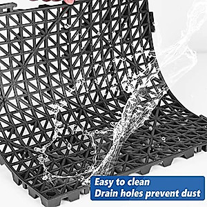 Modular Interlocking Cushion 12 Pcs 11.8" x 11.8" Interlocking Rubber Floor Drain Holes Non-Slip Splicing Drainage Mats for Deck, Shower, Kitchen, Drain Pool, Sauna Bath, Indoor Outdoor (Black)
