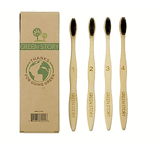 Biodegradable Eco-Friendly Charcoal Infused Bristle Bamboo Toothbrush - Pack of 4