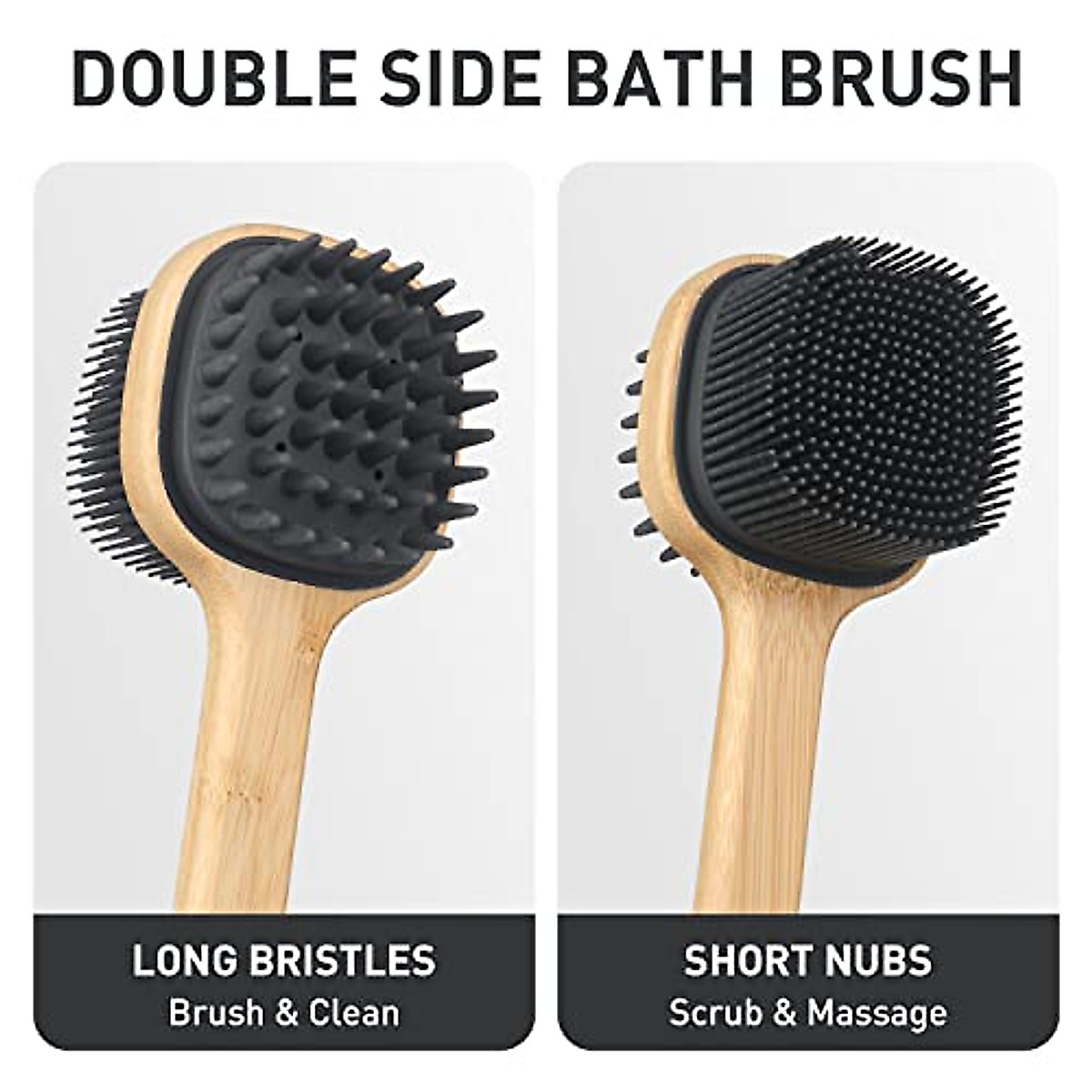 YONOY Back Scrubber for Shower Soft Silicone Long Handle Back Brush, 2 in 1 Bath and Shampoo Brush, Back Scrubber Body Exfoliator for Wet or Dry Brushing