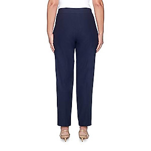 Alfred Dunner Womens Classic Allure Fit Proportioned Pant with Elastic Comfort Waistband, Navy, Size 20
